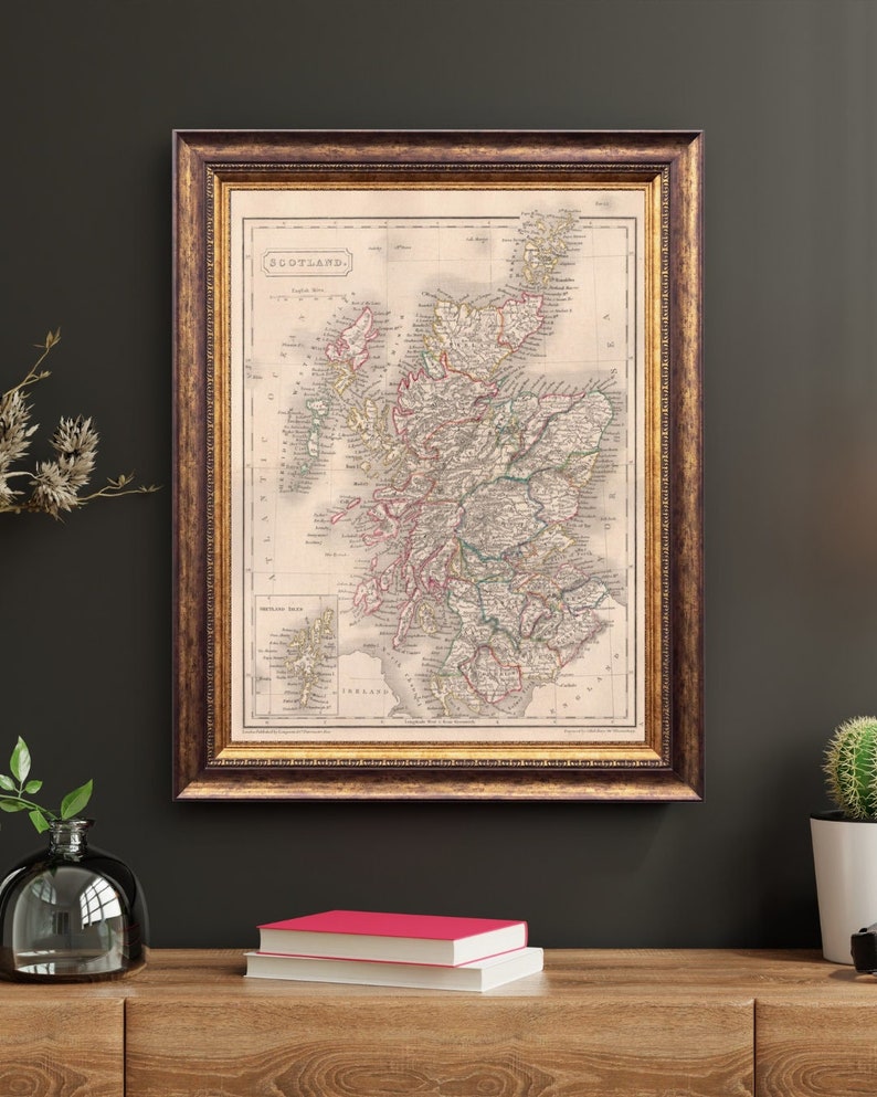 Vintage 1844 Scotland Map Poster Print, Antique Scottish Cartography ...