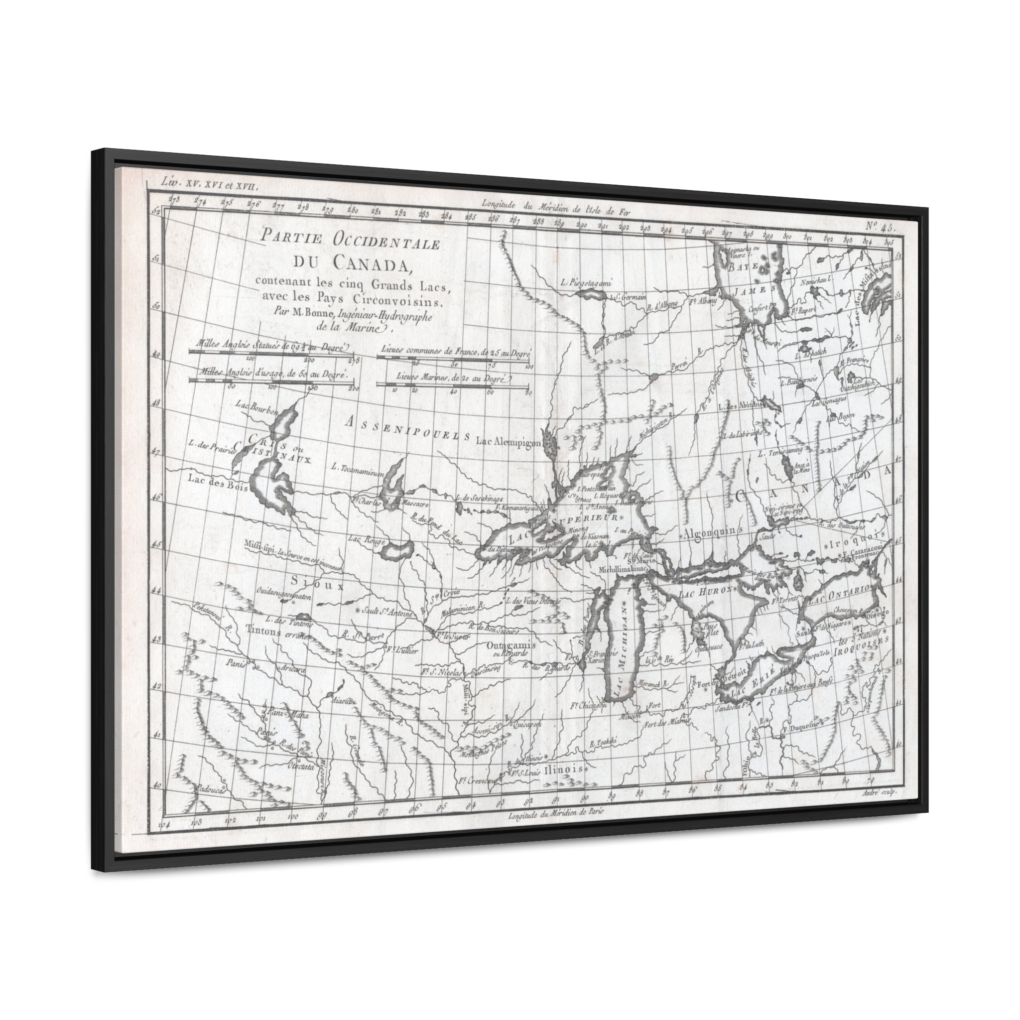 1780 Rare Vintage Map of Great Lakes, Antique Map Reproduction, Framed ...