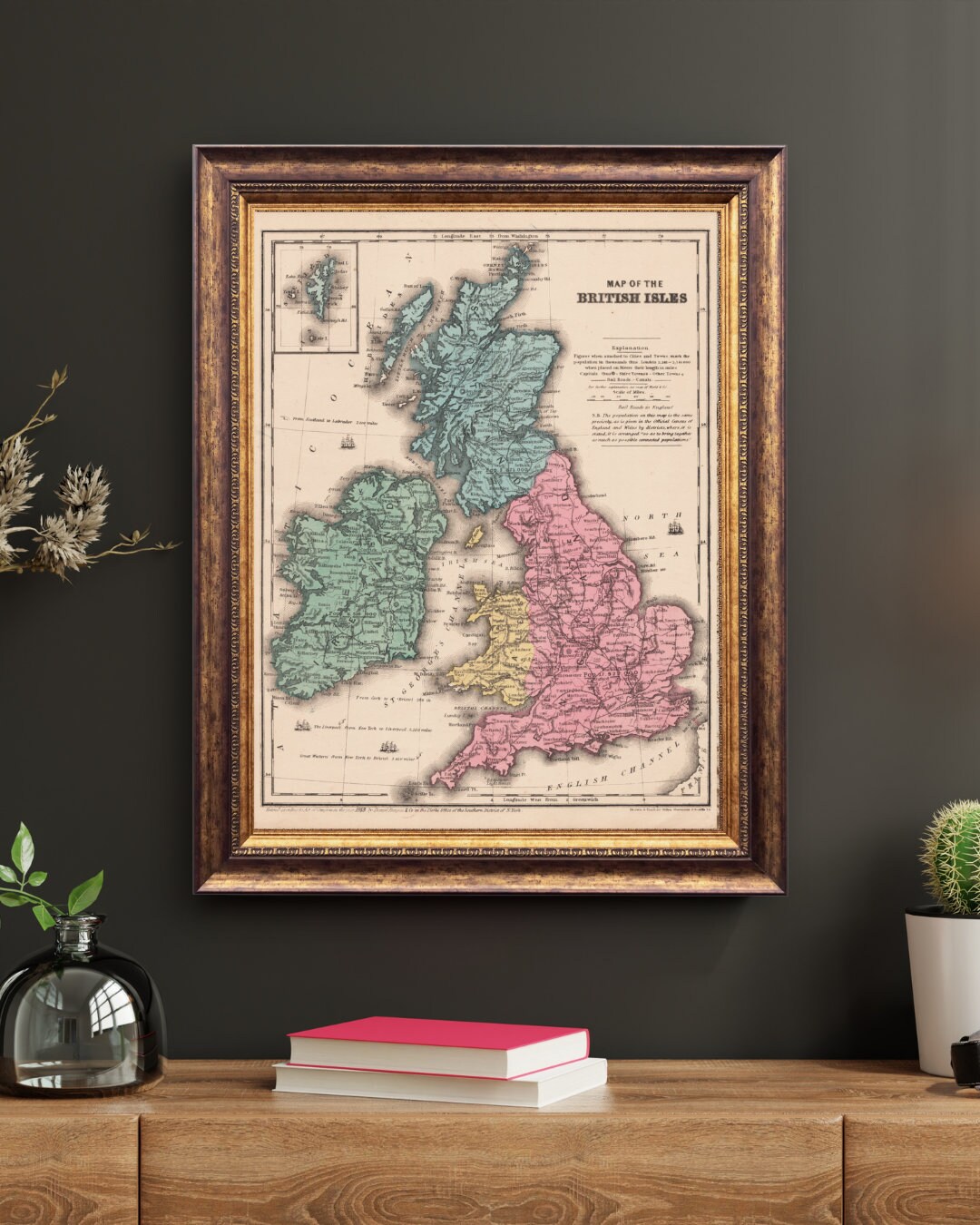 1853 Vintage Great Britain Map, Antique British Isles Poster, Victorian ...