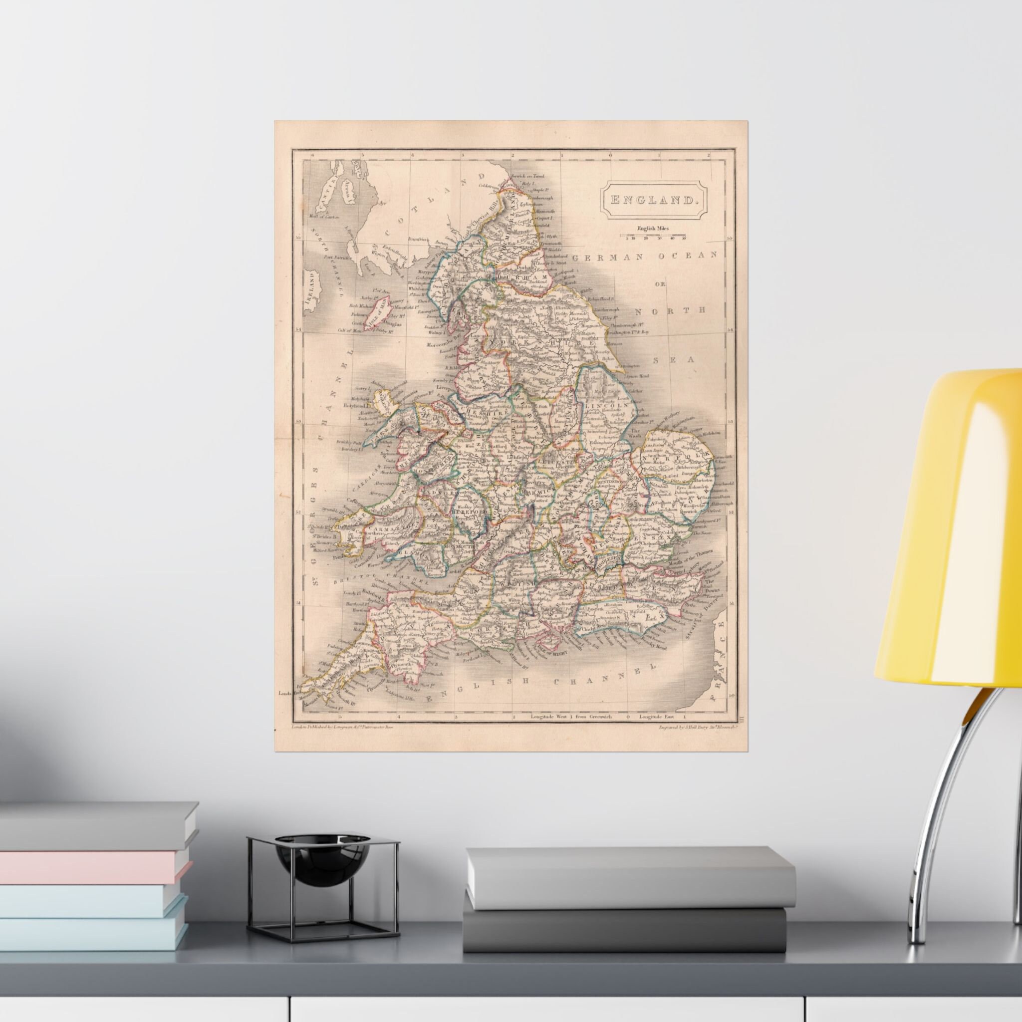 Vintage 1844 Map of England - Antique Digital Download, High-resolution ...