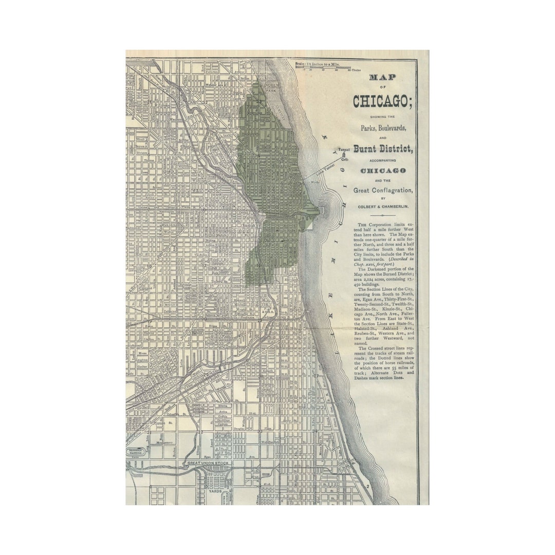 1871 Chicago Fire Map Reproduction, Historical Wall Art, Vintage City ...