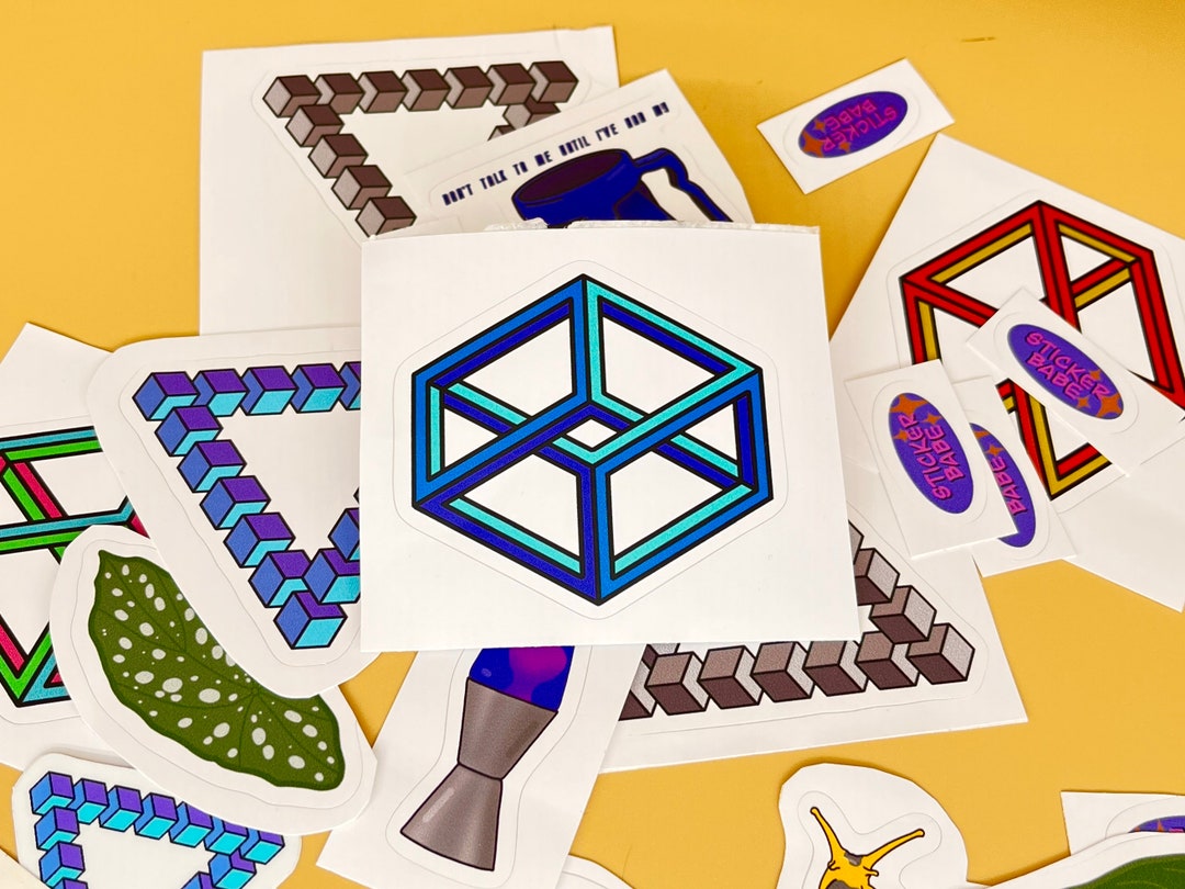 Impossible Cube Vinyl Sticker - Blue - Etsy