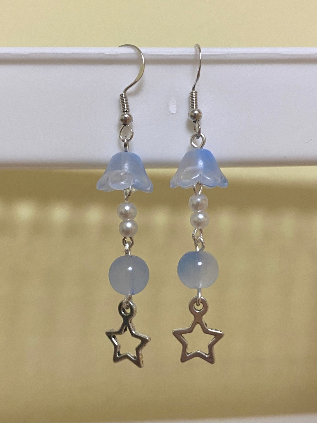 Blue Pearl Flower Y2k Earrings Dangle Starstruck - Etsy