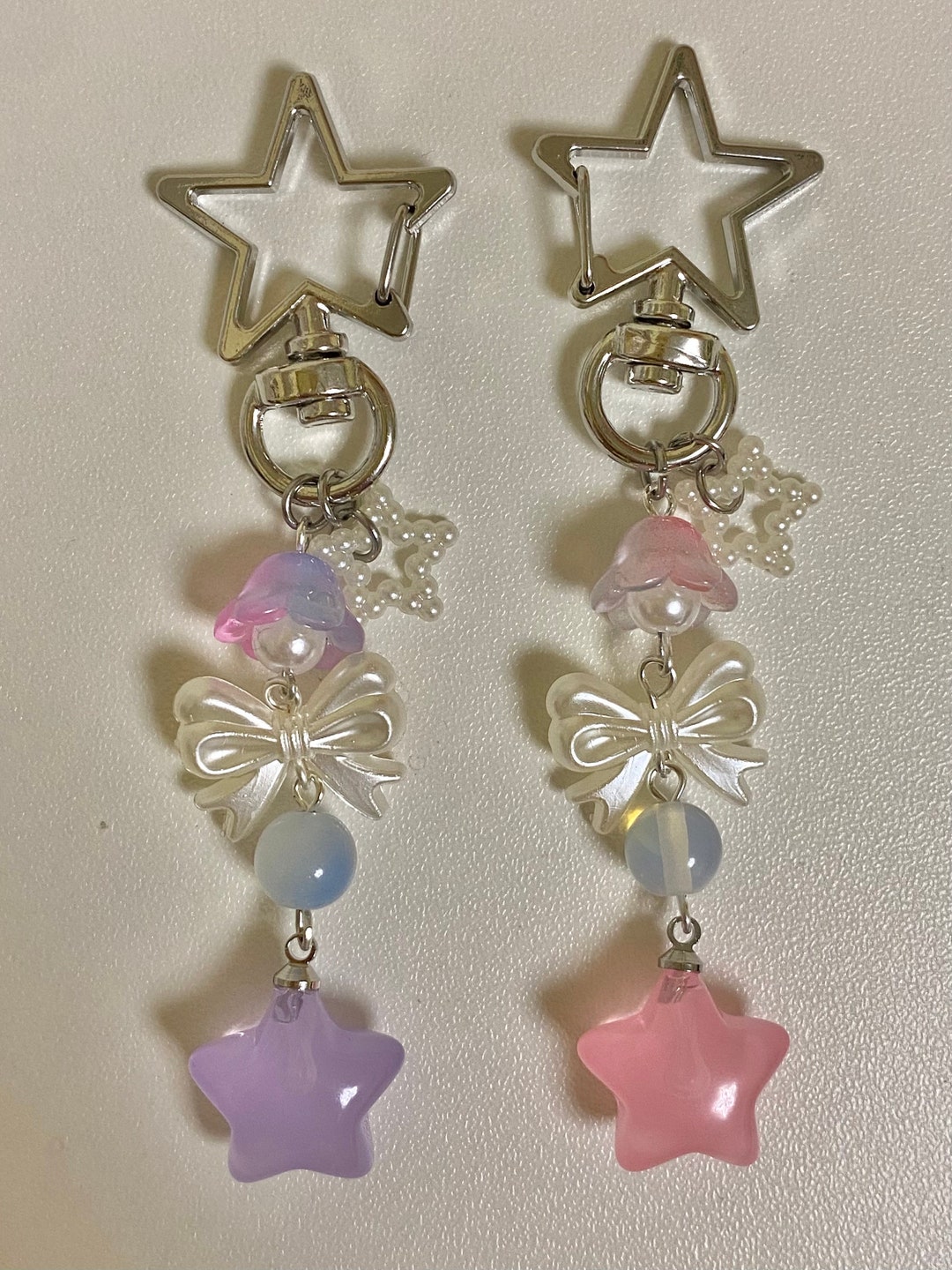 Blue Pink Purple Aesthetic Y2k Beaded Star Keychains - Etsy