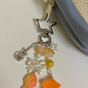 Aesthetic Y2k Beaded Orange Yellow Taiyaki Fish Goldfish Star Keychain ...