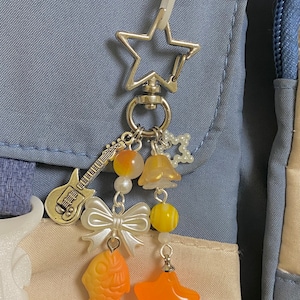 Aesthetic Y2k Beaded Orange Yellow Taiyaki Fish Goldfish Star Keychain ...