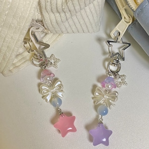 Blue Pink Purple Aesthetic Y2k Beaded Star Keychains - Etsy