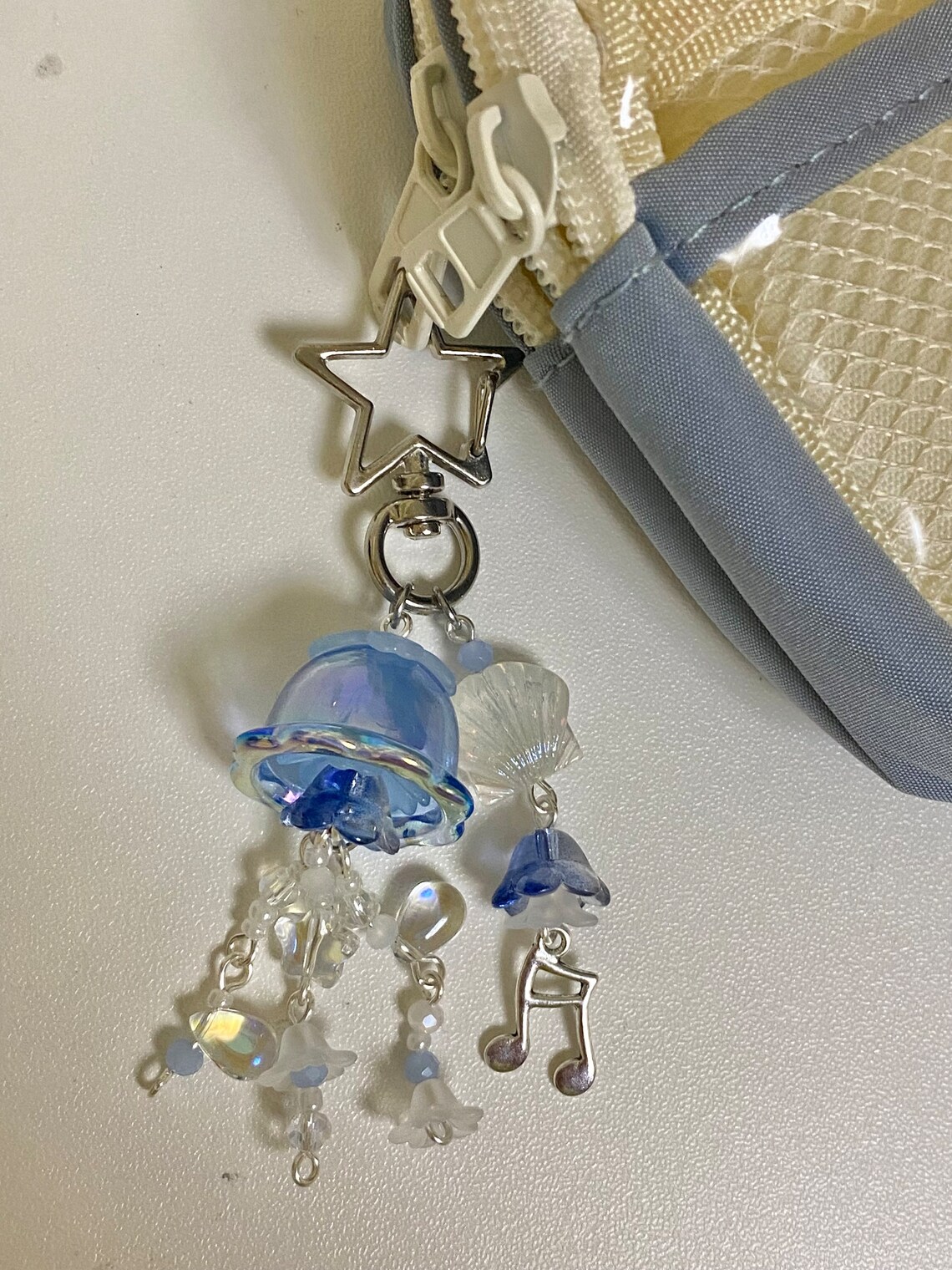 Y2k Deep Sea Dark and Light Blues Jellyfish Aesthetic Beaded Keychain ...