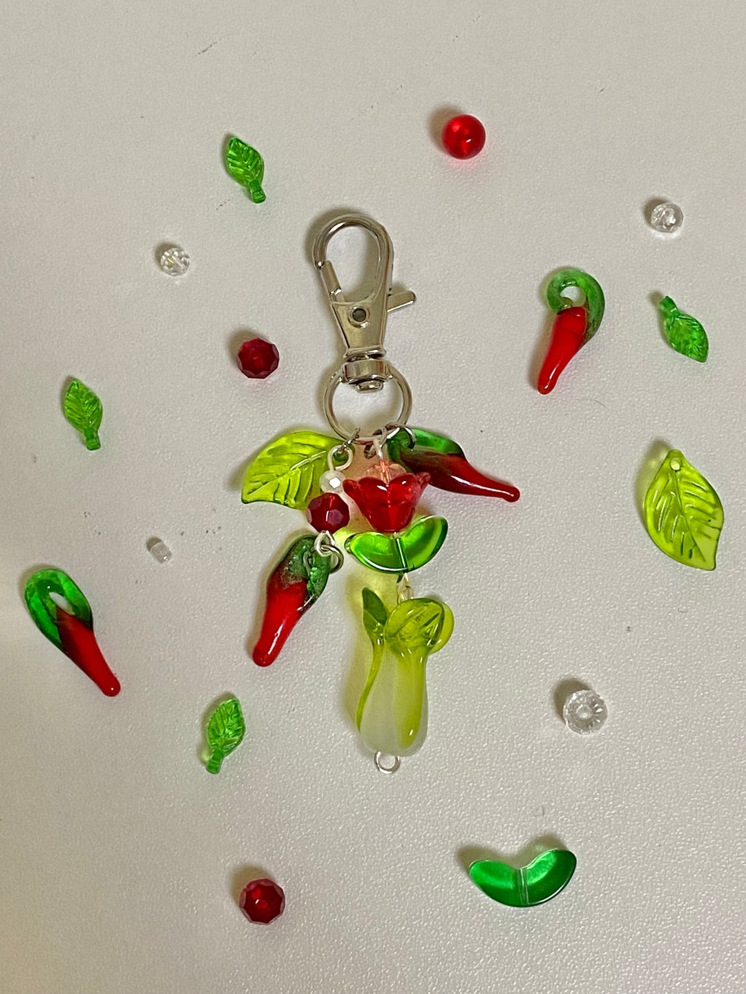 Asian Red Spicy Chilli Pepper Bokchoy Food Beaded Glass Keychain - Etsy