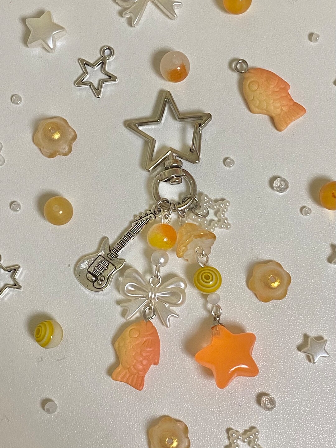 Aesthetic Y2k Beaded Orange Yellow Taiyaki Fish Goldfish Star Keychain ...