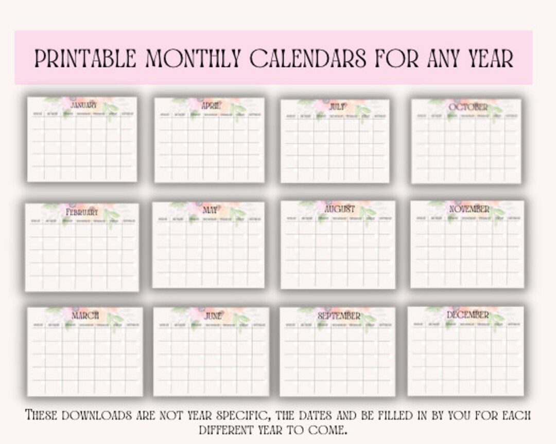 Printable Calendar | Any Year Fillable Calendar | January Thru December ...