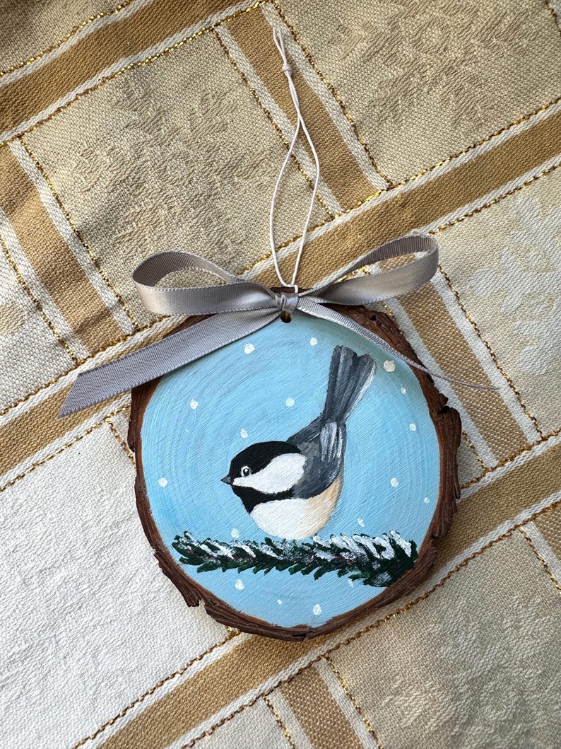 Hand Painted Chickadee Bird: Wood Slice Ornament - Etsy