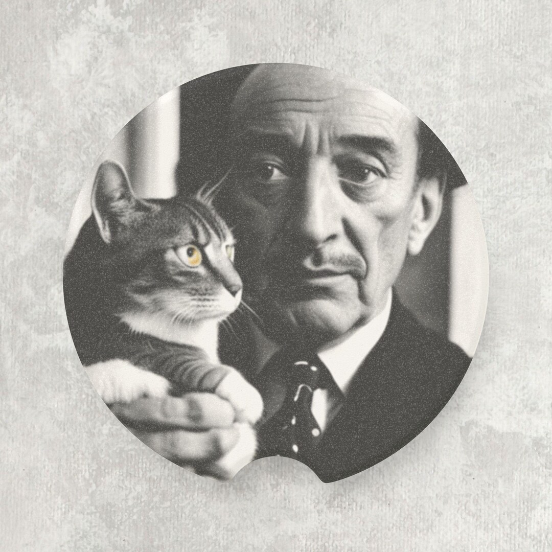 Salvador Dali With a Cat Soapstone Car Coaster Durable and Absorbent ...