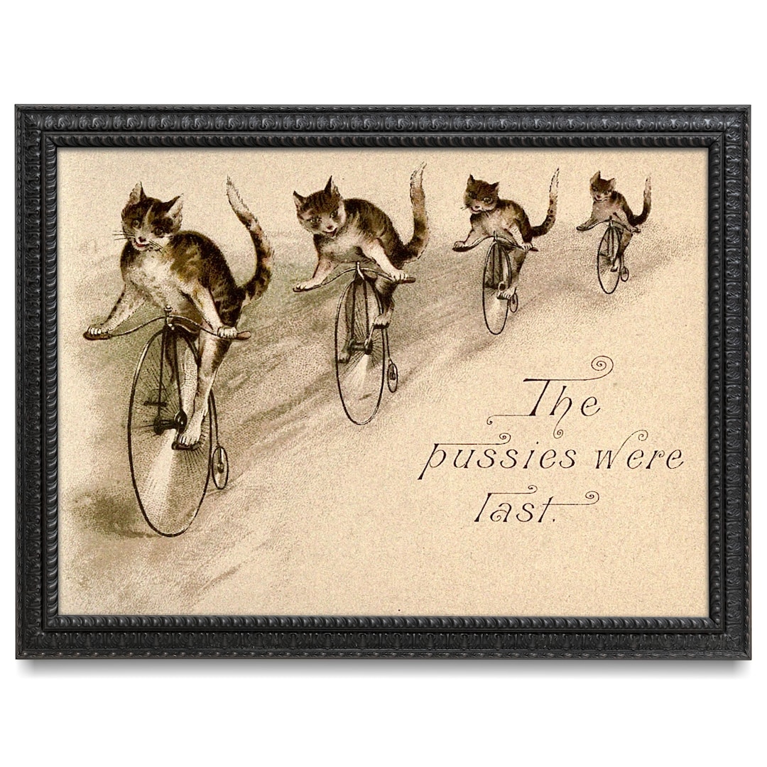 Victorian Cats Illustration, Sassy Cats on Bikes, Antique Cat Art ...