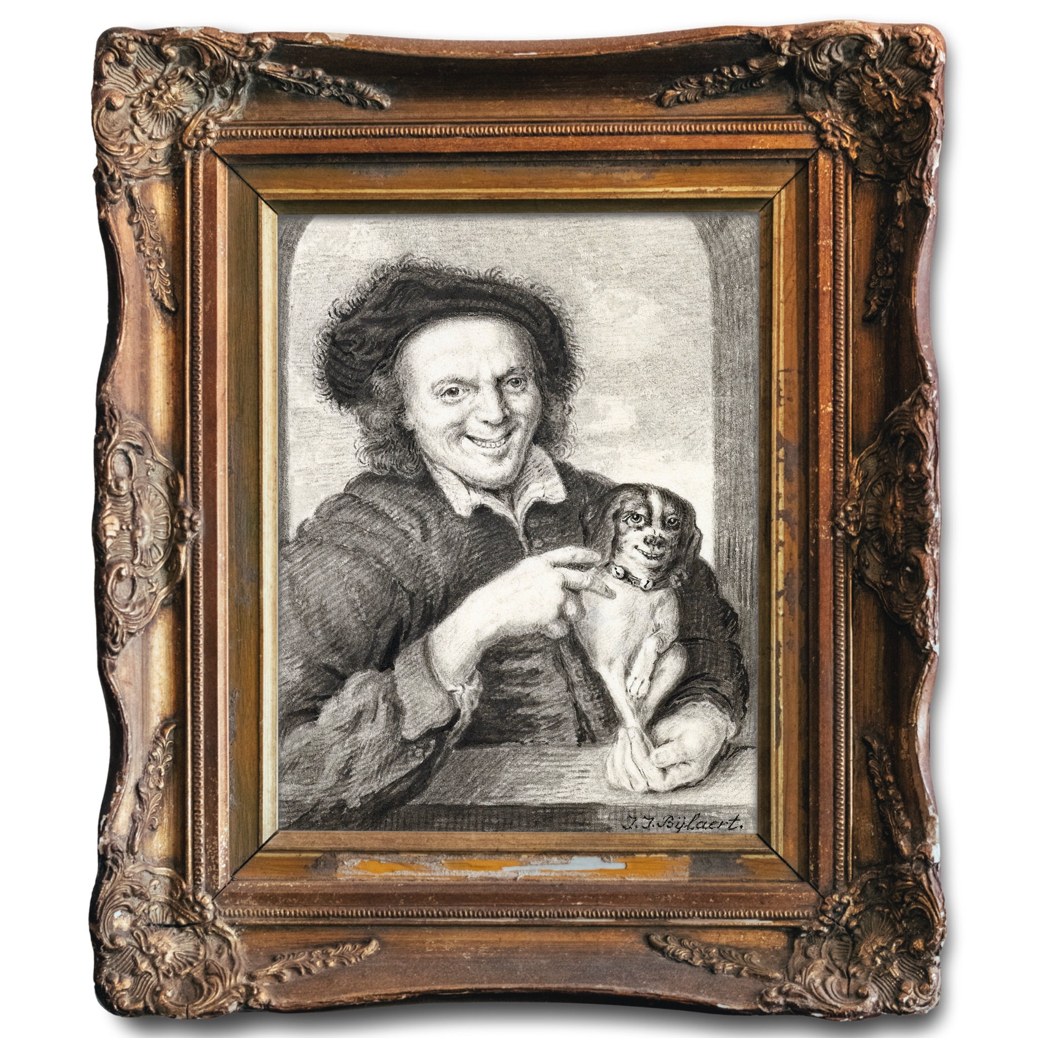 Smiling Dog and Man, Silly Antique Dog Art, 1700s, Antique Drawing ...