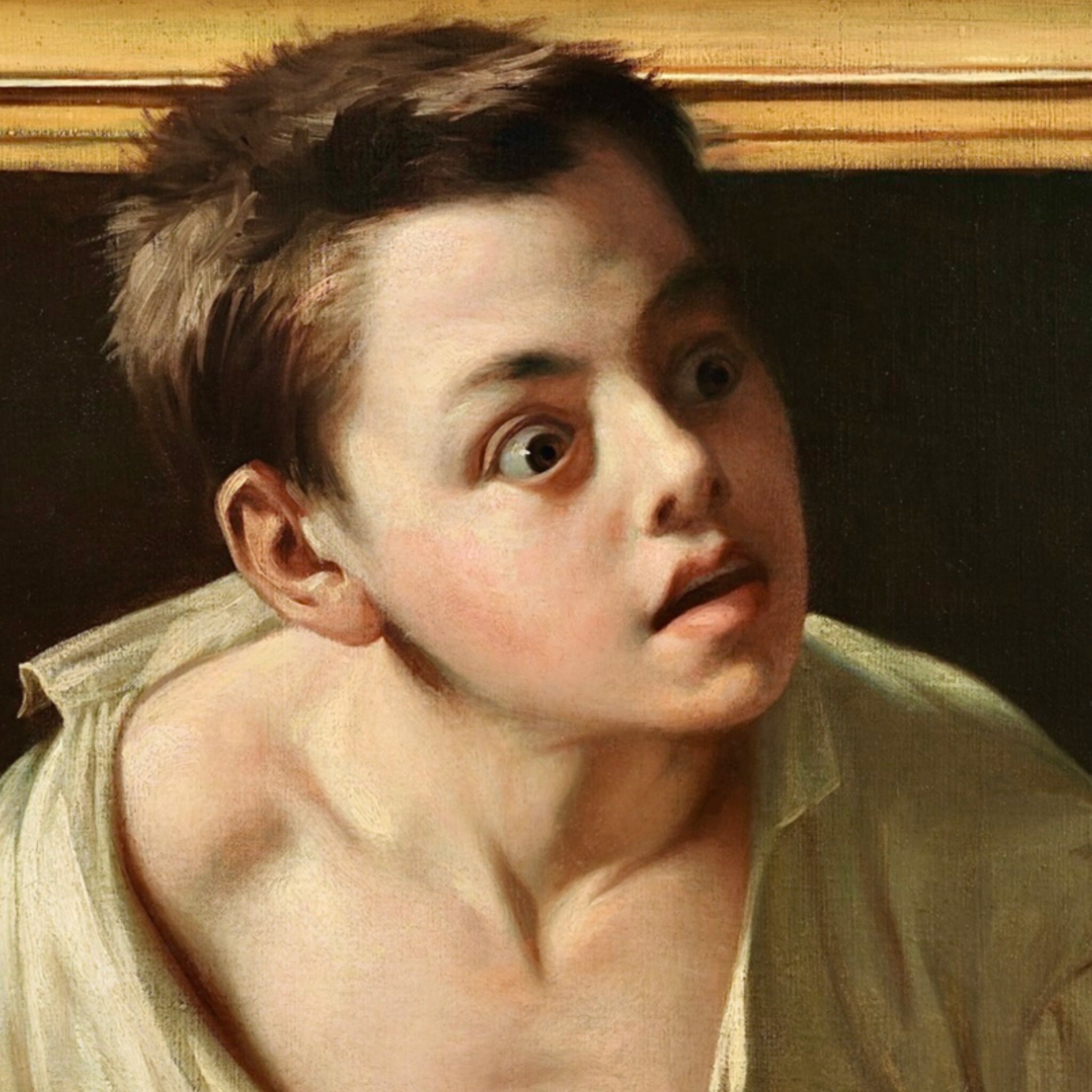 19th Century Art, Boy Escaping Through Picture Frame, Escaping ...