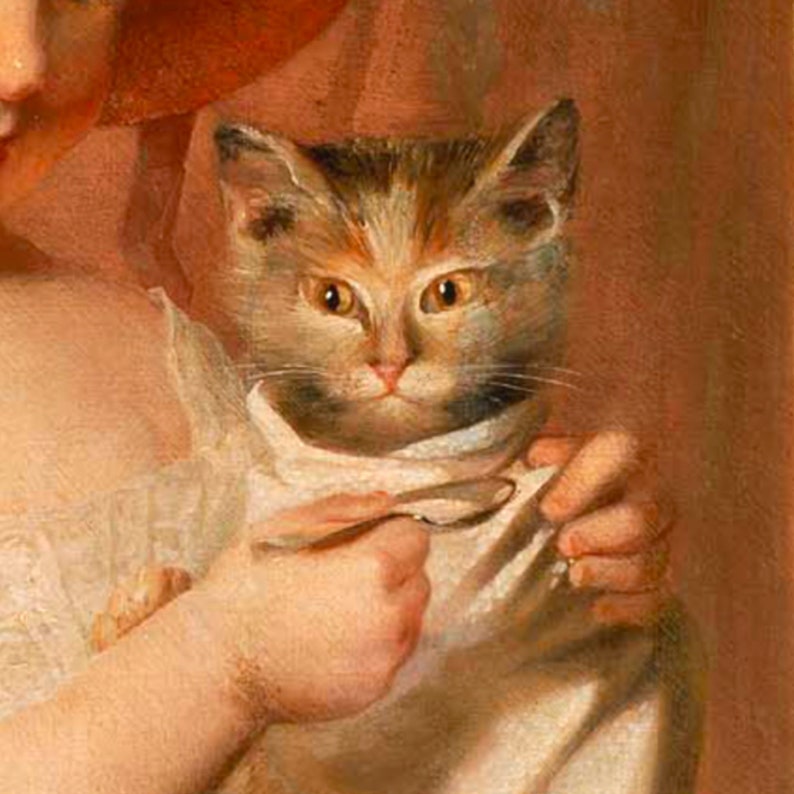 Cute Regency Cat Painting Little Girl Feeding Cat With a - Etsy