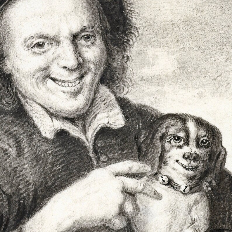 Smiling Dog and Man, Silly Antique Dog Art, 1700s, Antique Drawing ...