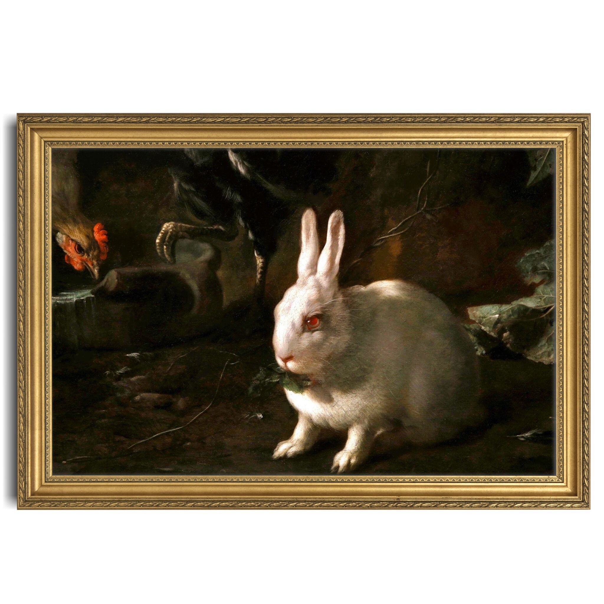 Gothic White Rabbit With Red Eyes, Baroque Antique Painting Art Print ...