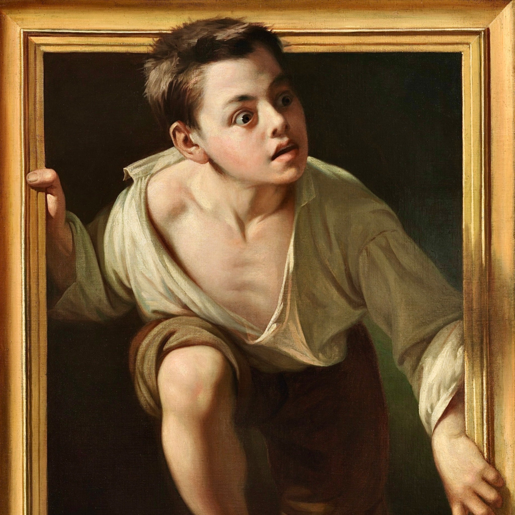 19th Century Art, Boy Escaping Through Picture Frame, Escaping ...