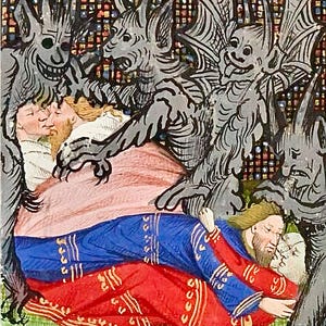 Medieval Manuscript Art, Small Art Print, Demons and Fornicators ...