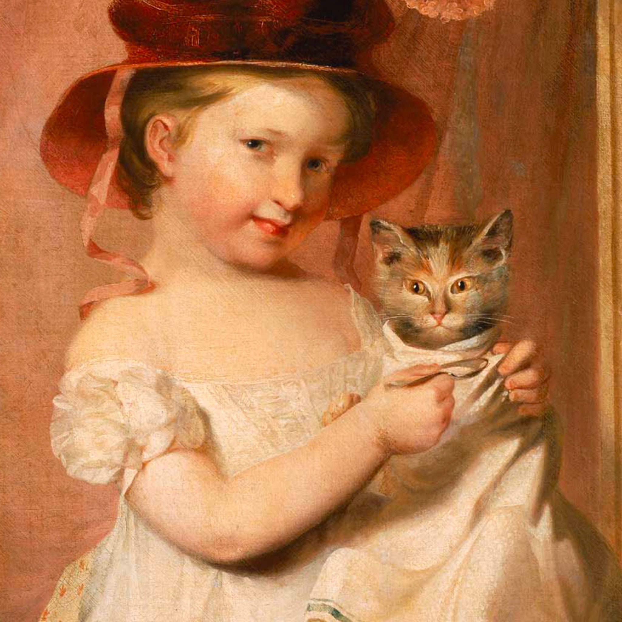 Cute Regency Cat Painting Little Girl Feeding Cat With a - Etsy