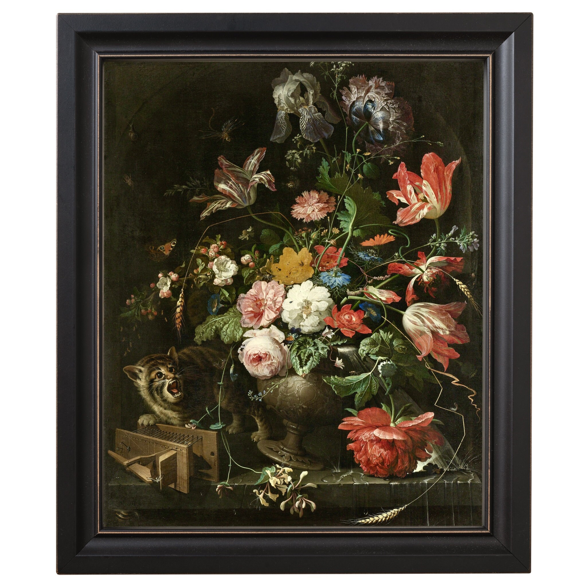 Weird Cat Renaissance Still Life, Cat Knocking Over a Vase of Flowers ...