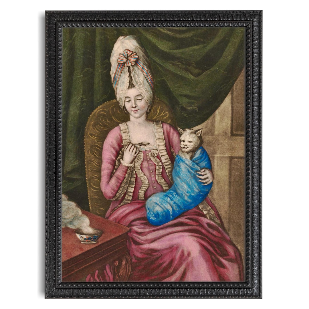 Swaddled Cat, Weird Old Cat Art Print, Antique 18th Century Silly Cat ...