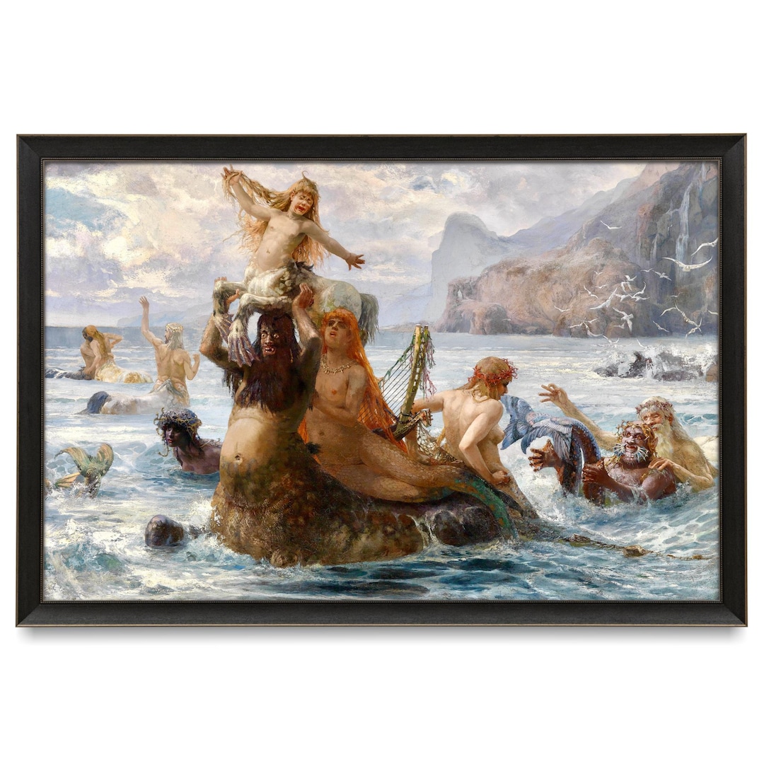 Mermaids and Centaurs Bathing, Mythical Painting Art Print, Mermaid ...