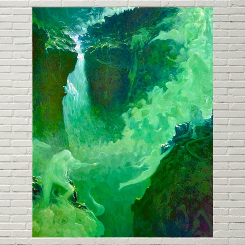 Antique Green Waterfall Fantasy Art, Water Sprites, Mermaids, Spirits ...