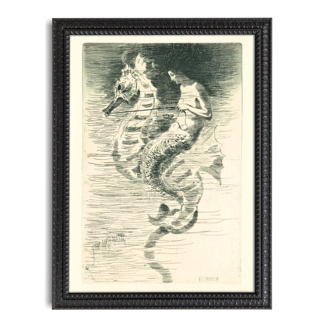 The Mermaid, Mermaid Art Print, Mermaid Riding Seahorse, Reproduction ...