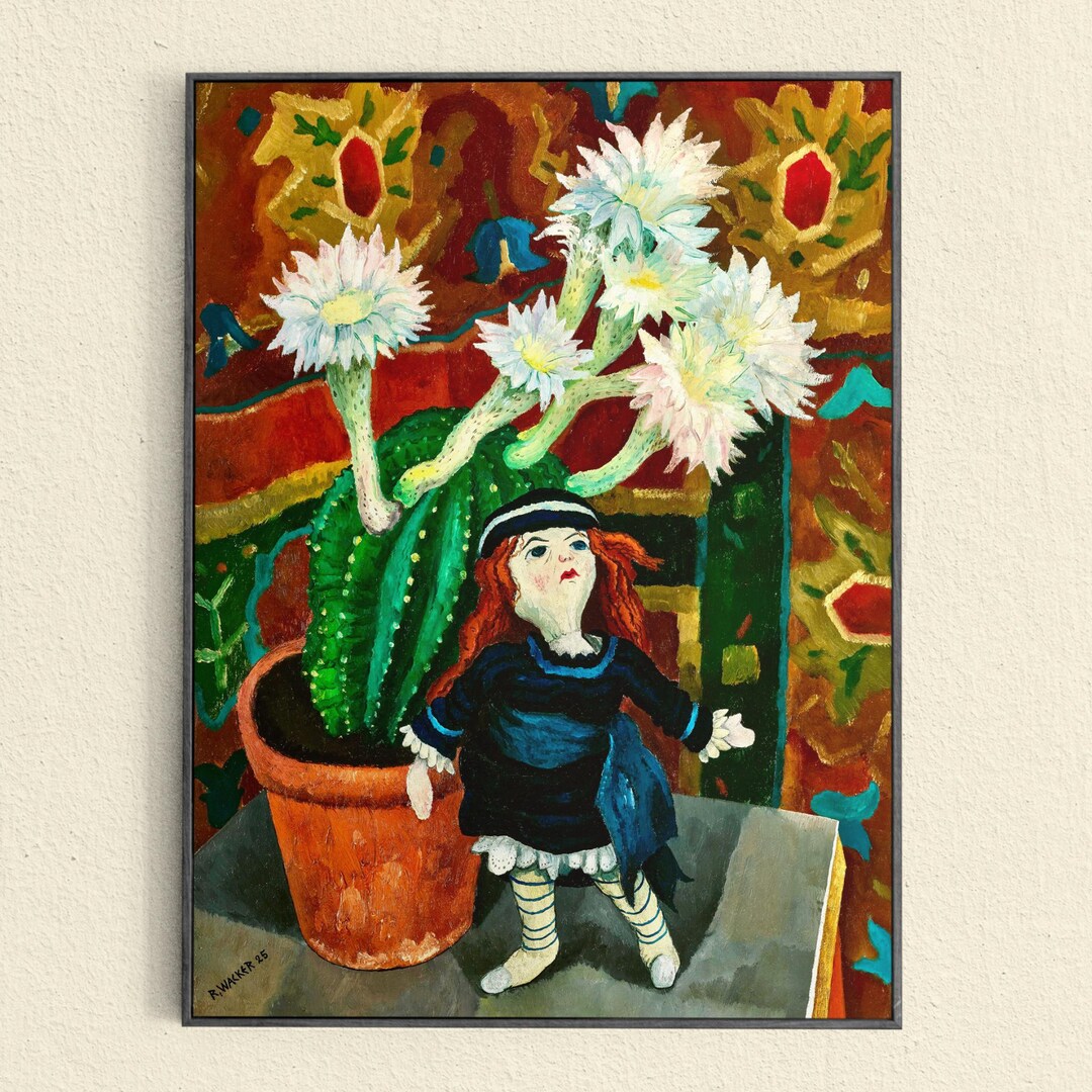 Creepy Doll Art, Still Life With Blooming Cactus and Doll, Vintage ...
