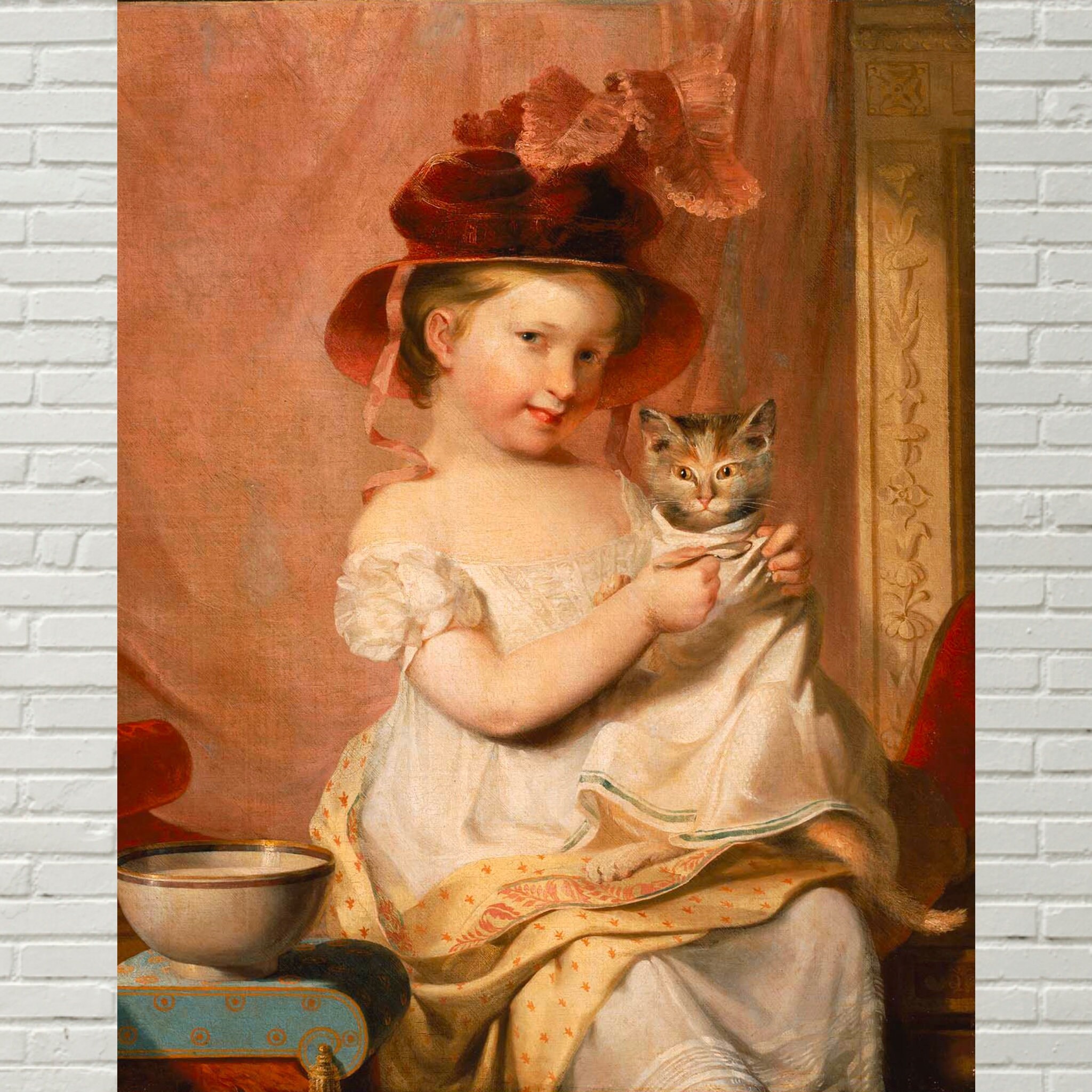 Cute Regency Cat Painting Little Girl Feeding Cat With a - Etsy