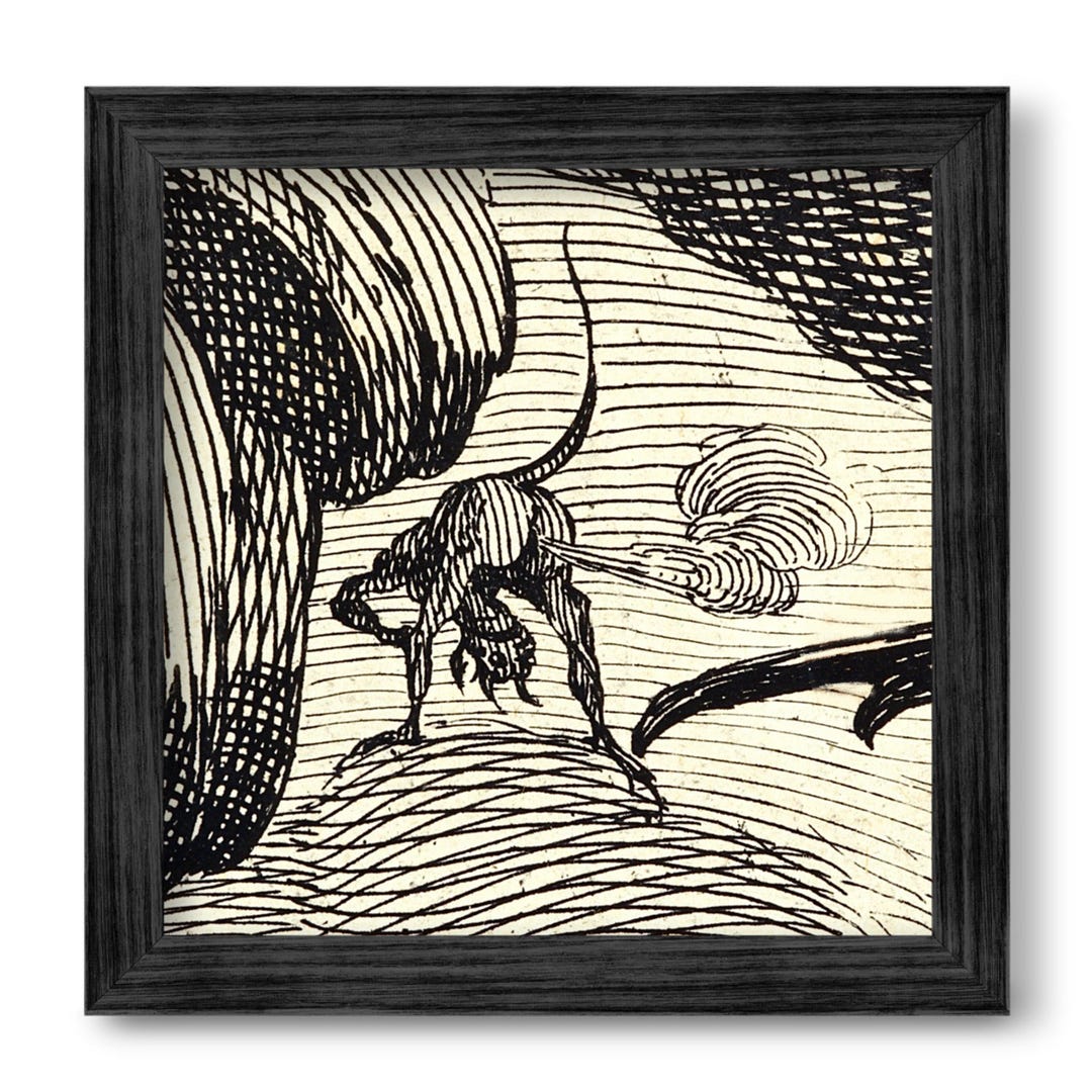 Medieval Farting Demon, Small Square Art Print, Renaissance Art, Black ...