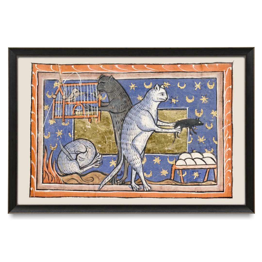 Silly Medieval Cats Art Print, 13th Century Art Print, Book ...