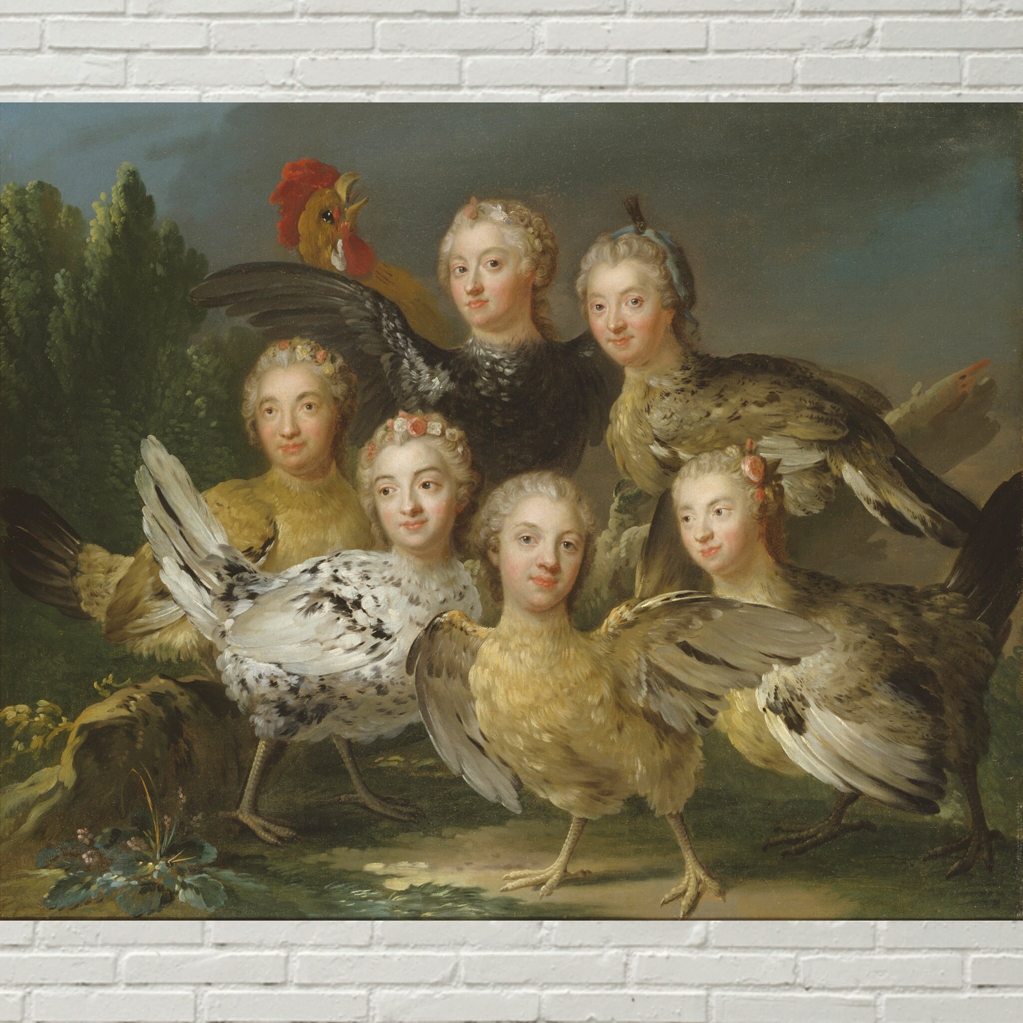 18th Century Hens and Rooster Painting Fancy Ladies With Hen - Etsy