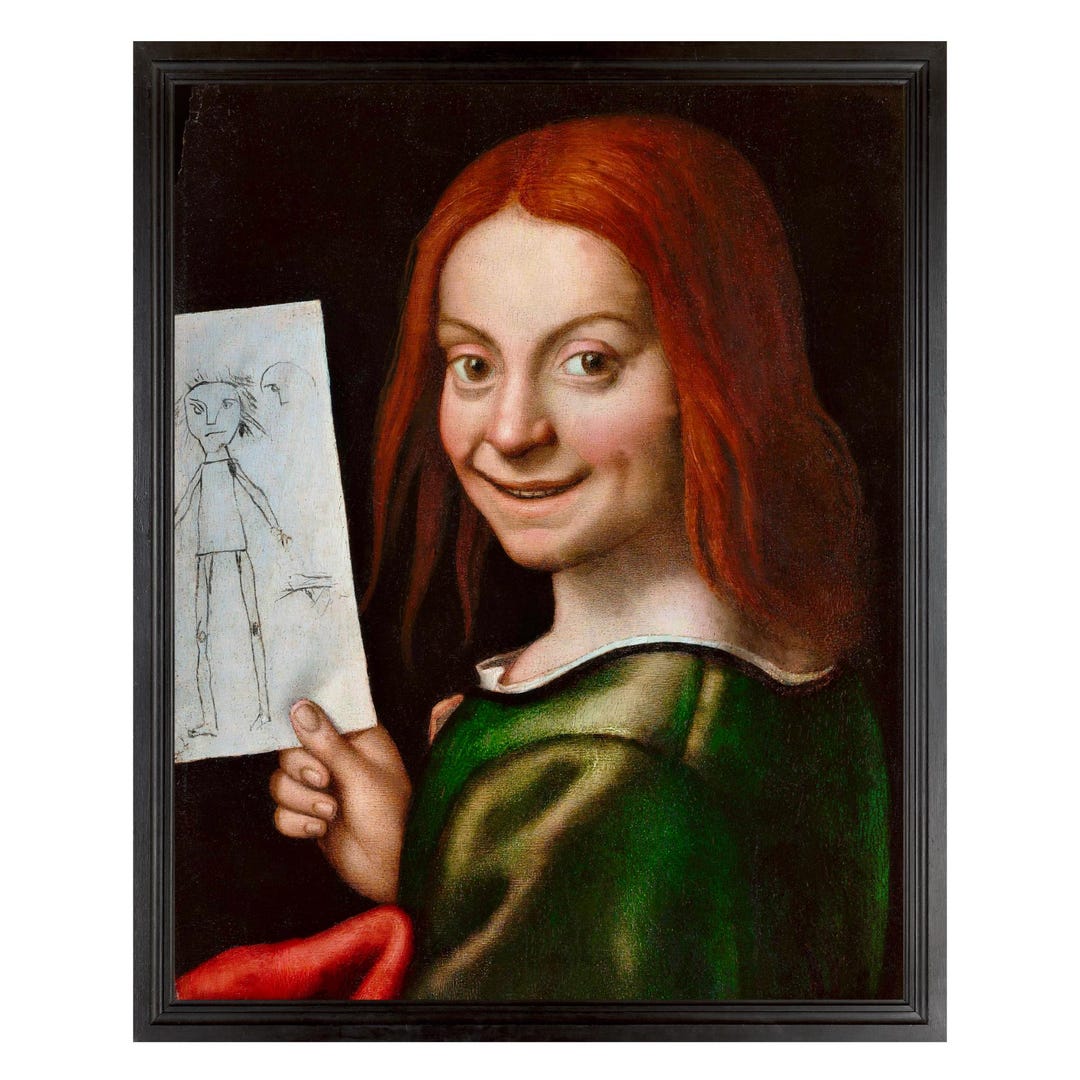 Weird Silly Renaissance Art, Smiling Red-head With Drawing, Funny ...