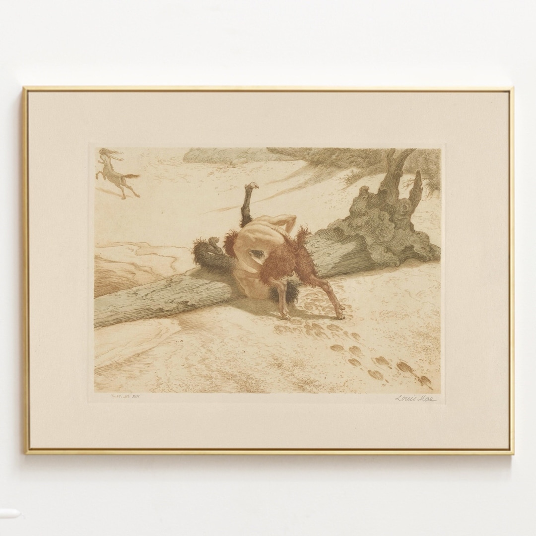 Fighting Satyrs, Vintage Illustration, Reproduction Art Print, Louis ...