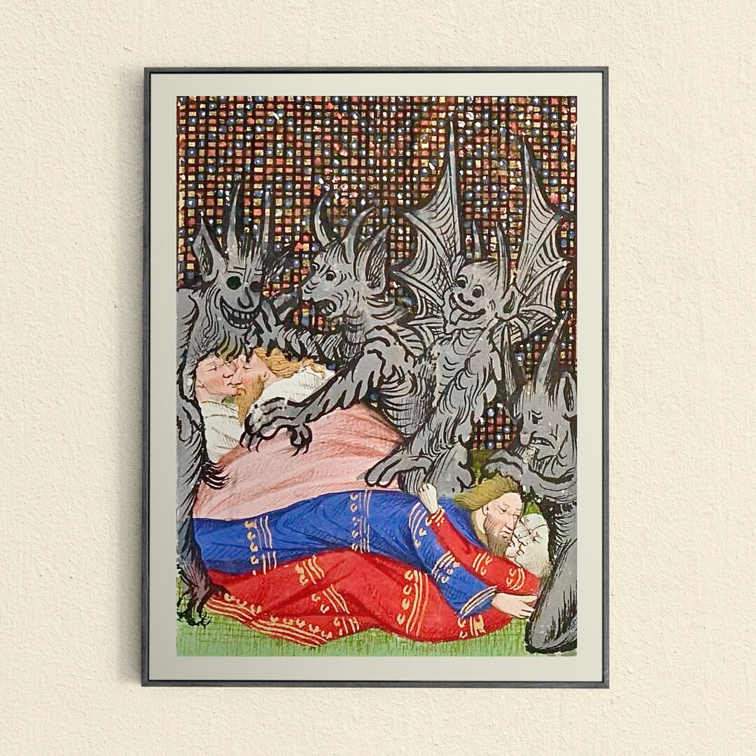 Medieval Manuscript Art, Small Art Print, Demons and Fornicators ...