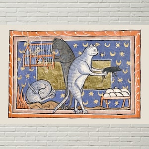 Silly Medieval Cats Art Print, 13th Century Art Print, Book ...