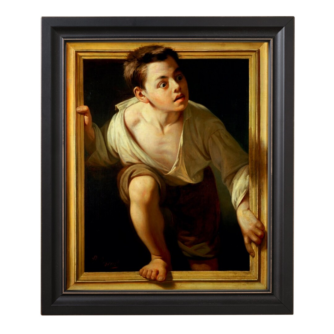 19th Century Art Boy Escaping Through Picture Frame Escaping - Etsy
