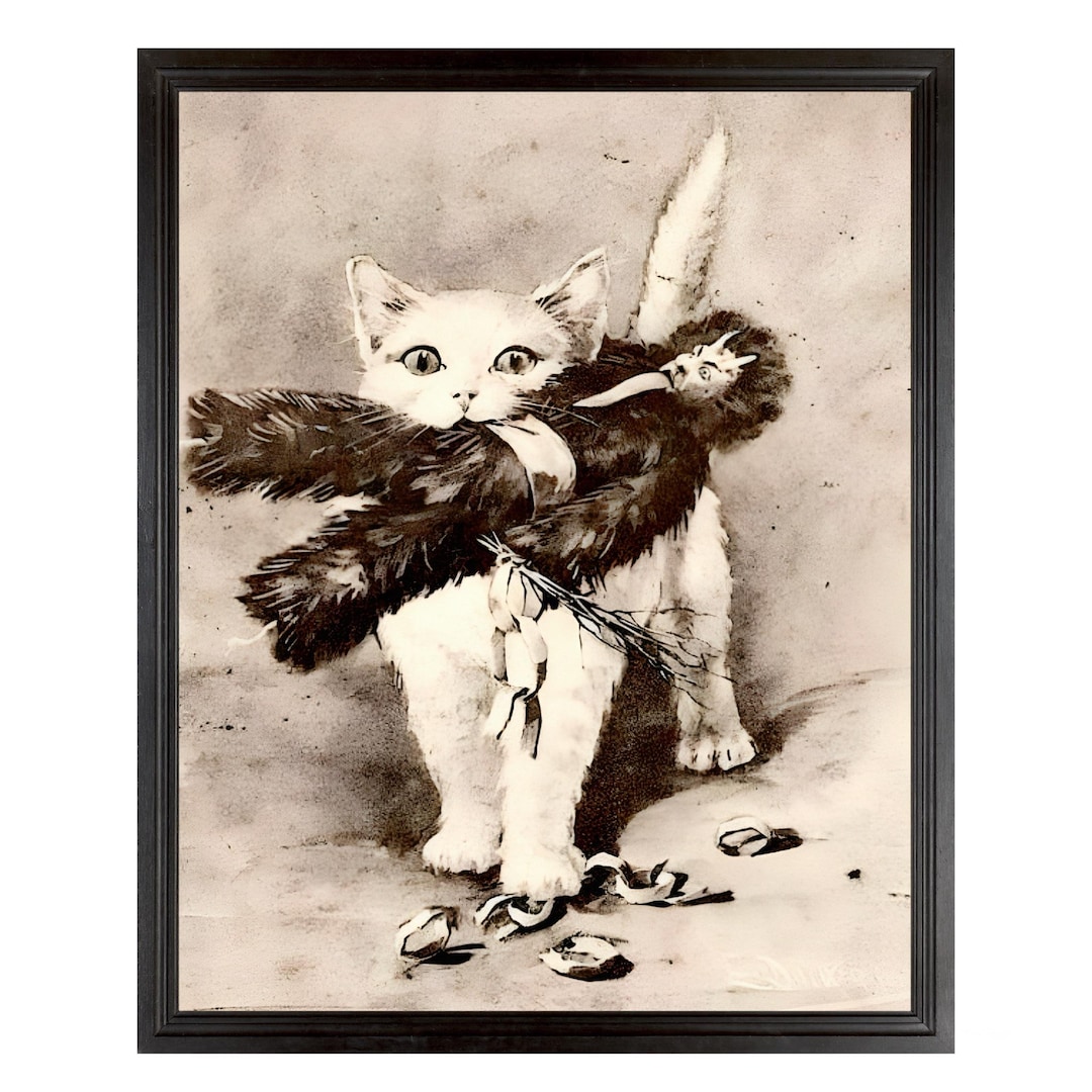 Krampus With Cat Antique Postcard Art, Reproduction Illustration ...