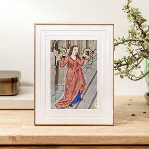Medieval Illustration, 5x7" Witch and Dragons, 14th Century Book ...