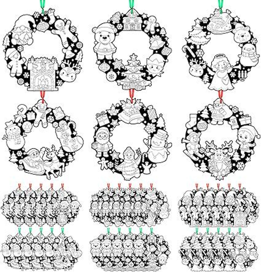 30 Pcs Christmas Wreath Craft Kit DIY Coloring Snowman Gingerbread Man ...