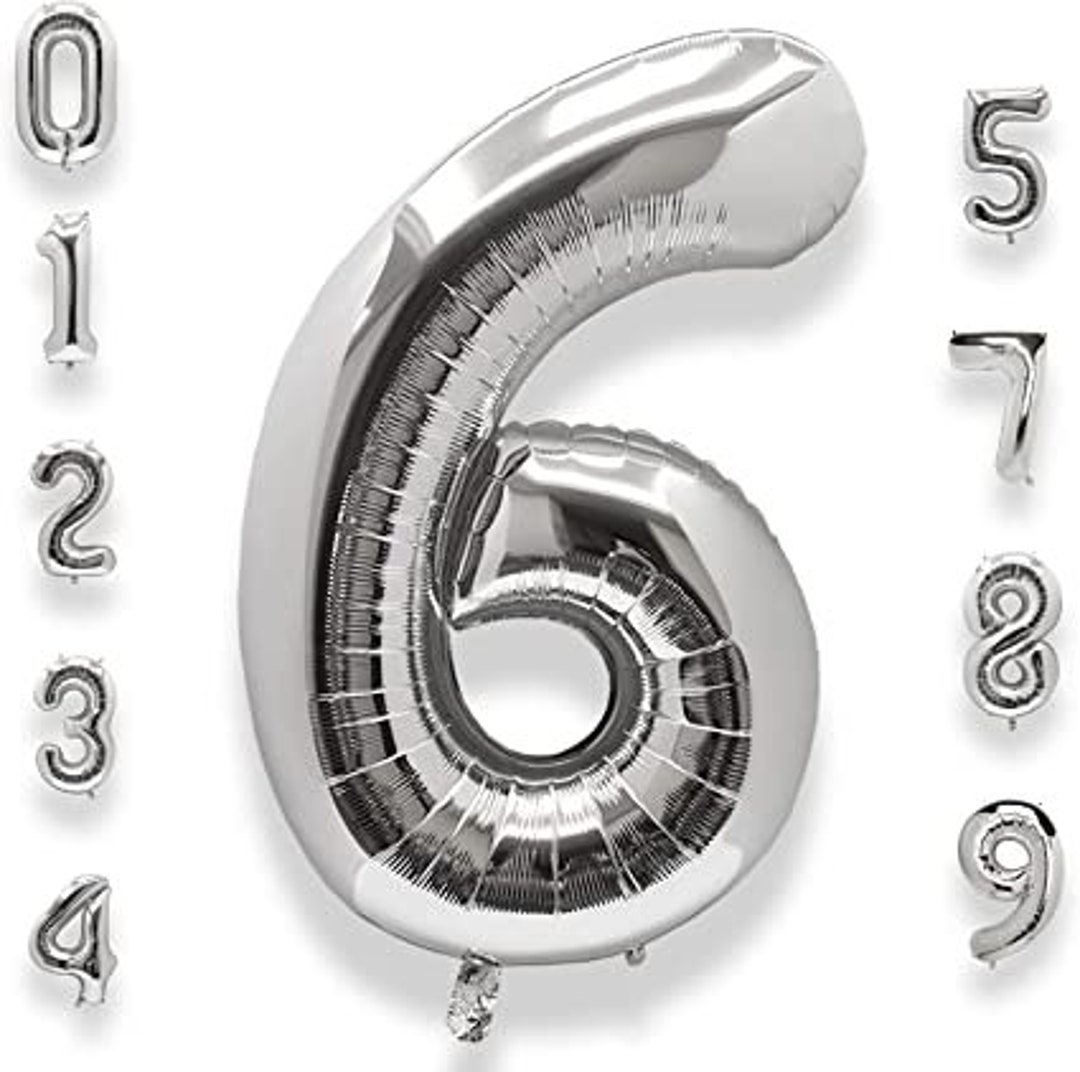 40 Inch Big Silver 6 Balloon Number Large Foil Helium Number Balloons ...