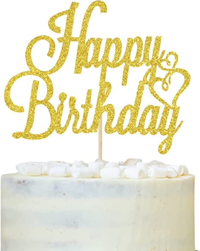 Gold Glitter Happy Birthday Cake Topper - Etsy