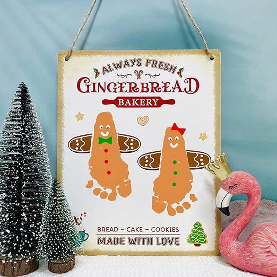 Baby Footprint Art Craft Baby's First Christmas Footprint DIY Wooden ...