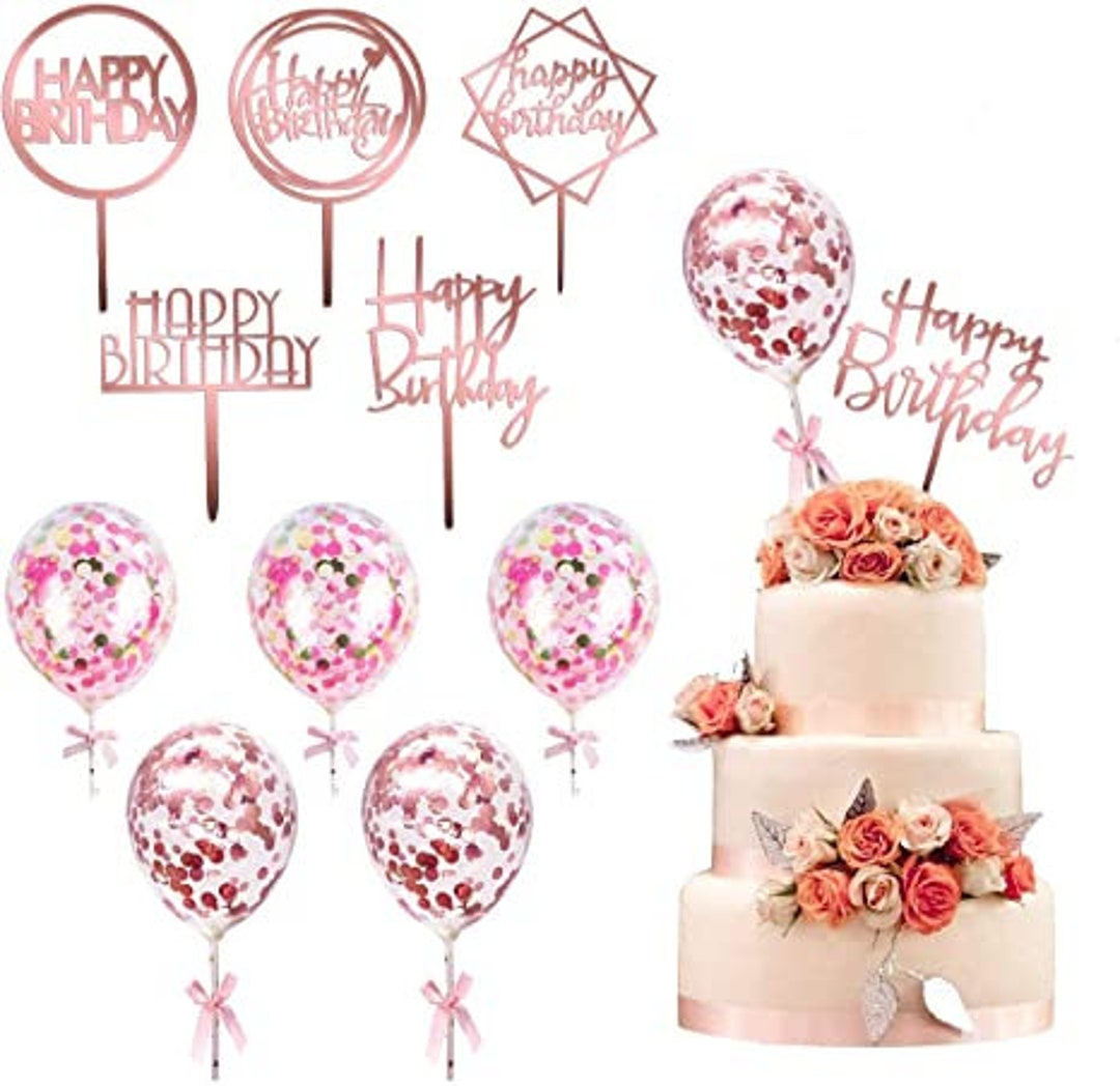 12 Pack Rose Gold Birthday Cake Topper Set - Etsy