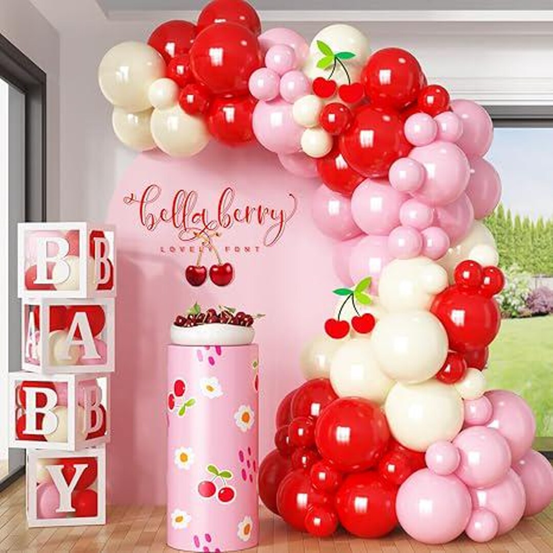 Pink and Red Balloon Arch Kit Cherry Balloon Garland 91pcs Red Baby ...