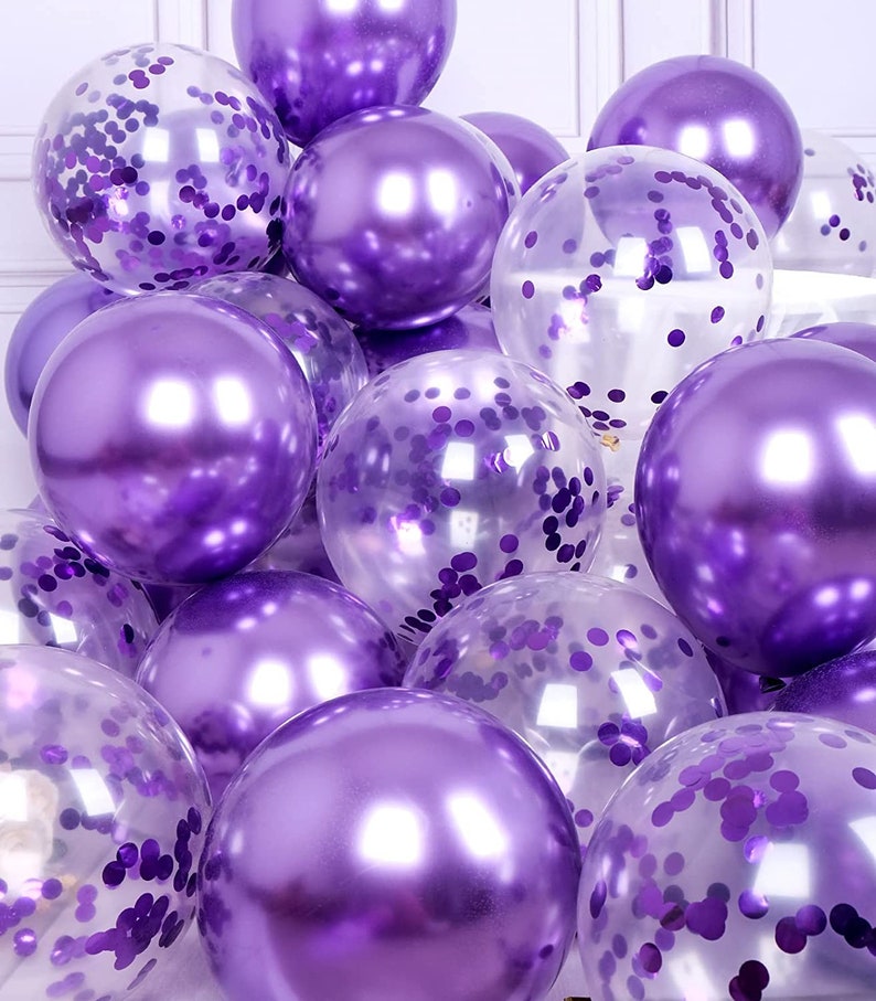 Set of 47 Purple Metallic Balloons and Confetti Balloons - Etsy